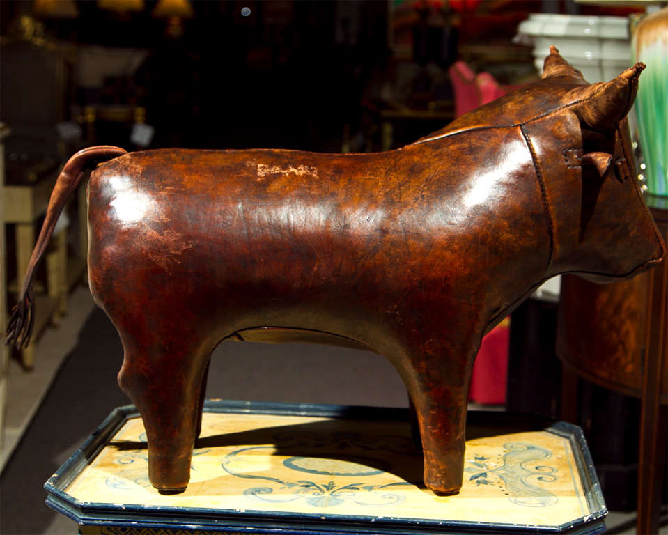 English Vintage Leather Bull at 1stDibs | leather bull footstool