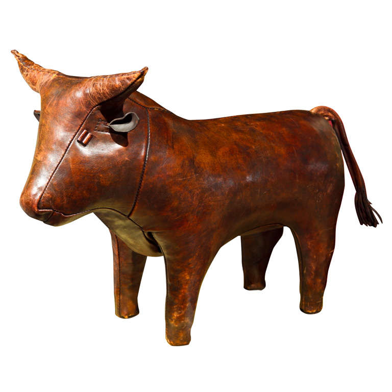English Vintage Leather Bull at 1stDibs | leather bull footstool