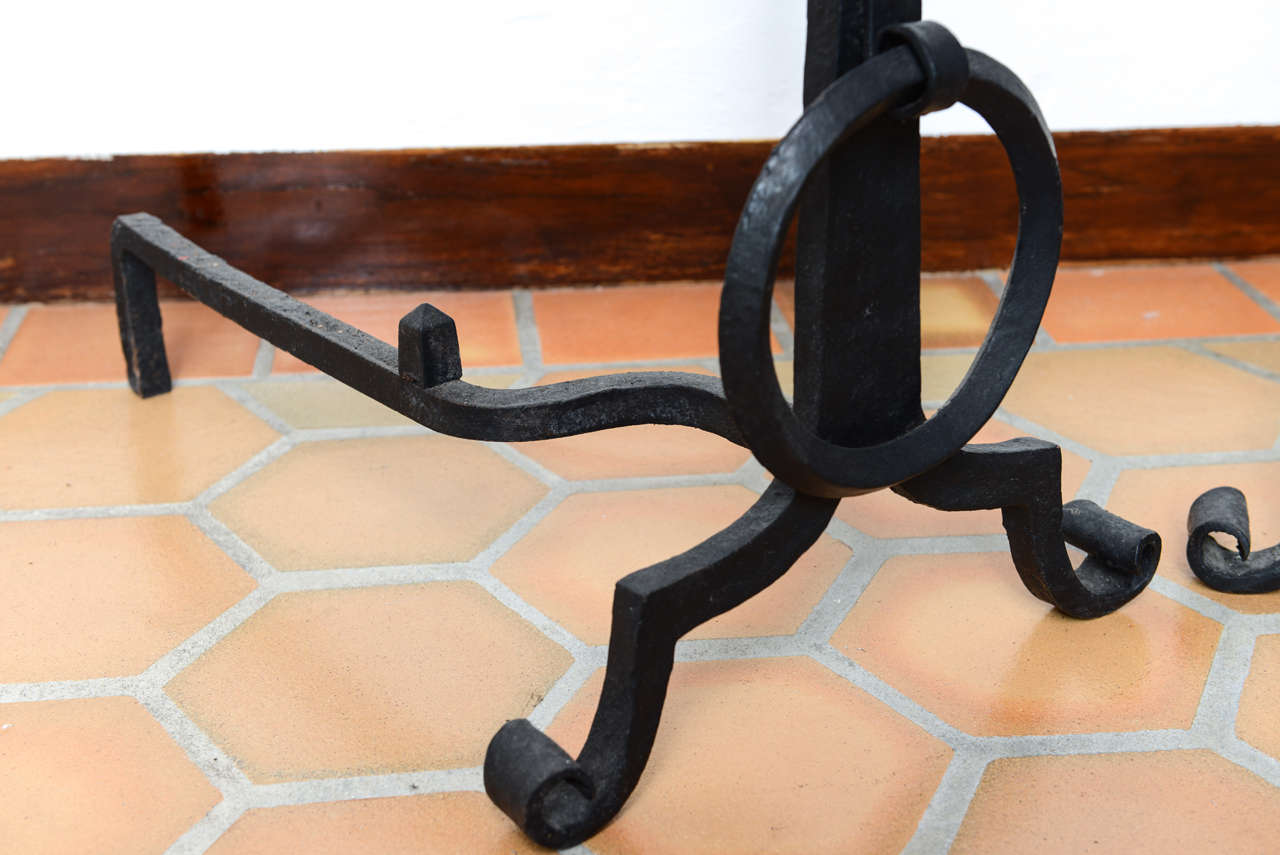 Pair of Wrought Iron, Spanish-Colonial Style Andirons, Style of Addison ...