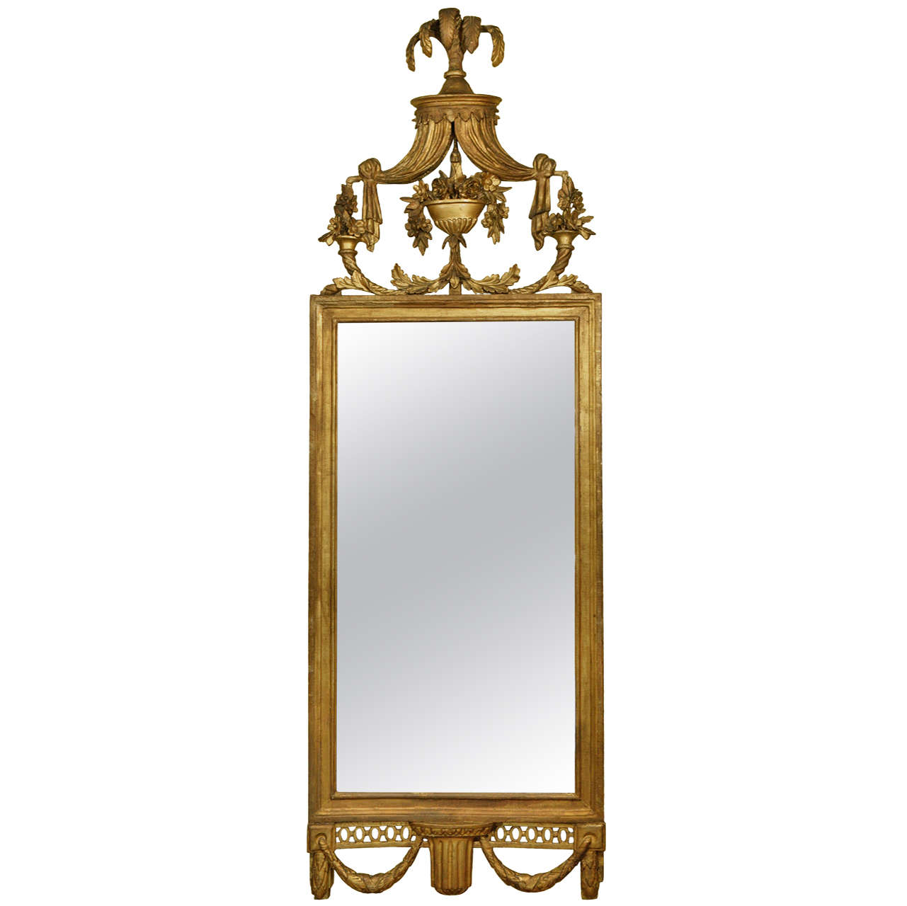 Carved and Gilt Wood Pier Mirror with Elaborate Cornice, c. 1800 at 1stDibs