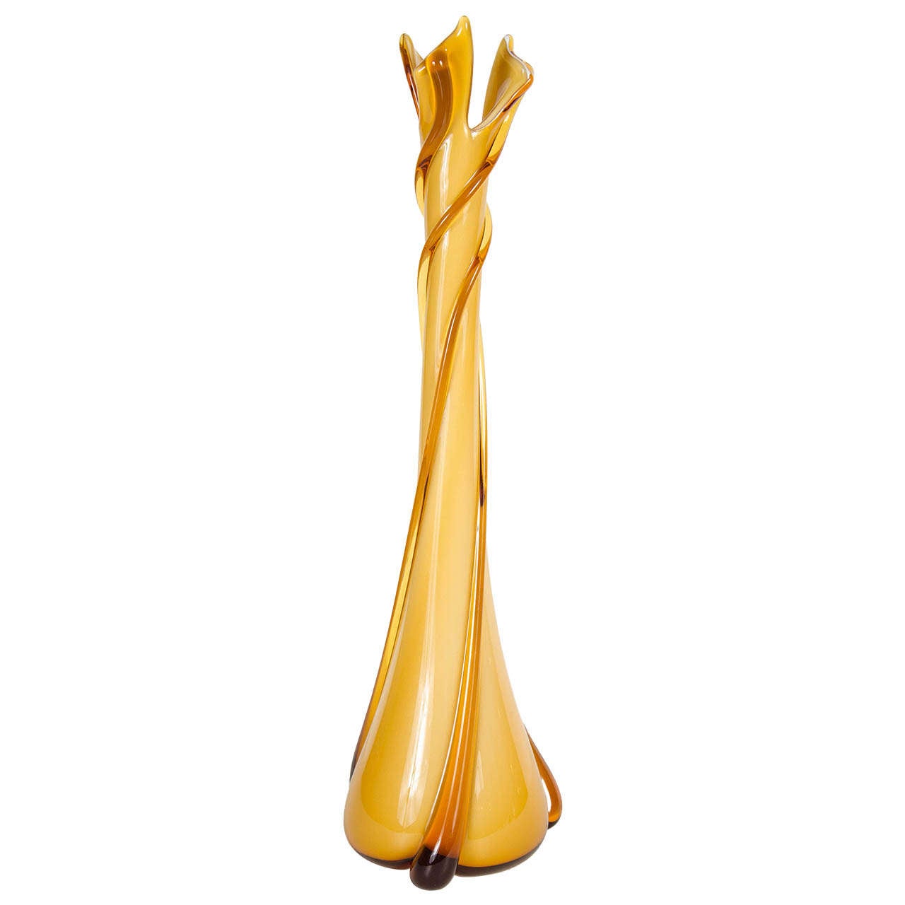 Mid-Century Modern Twisted Spiral Amber Murano Glass Vase at 1stDibs
