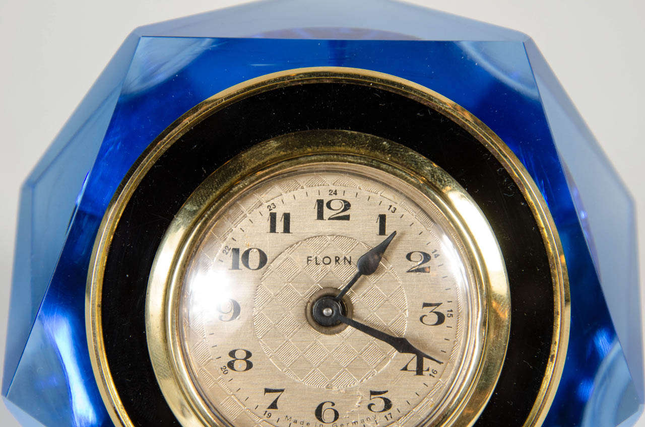 Mid-Century Modernist Pale Blue Crystal Clock at 1stDibs