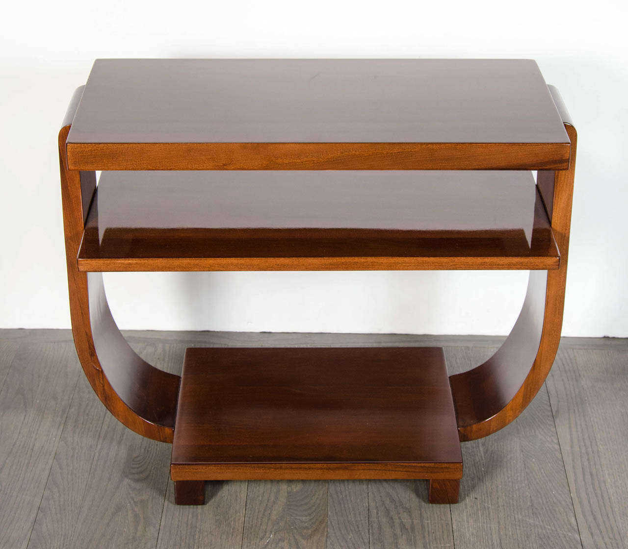 Art Deco Book-Matched Walnut Two Tier Side Table at 1stDibs