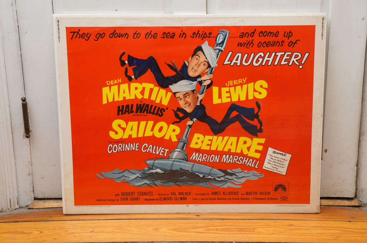 1952 Unframed Dean Martin and Jerry Lewis "Sailor Beware" Movie Poster ...