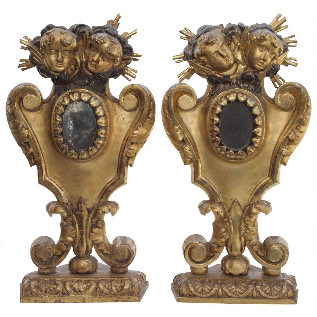 Pair of Italian Gilt Wood Reliquary with Putti Head Decoration For Sale ...