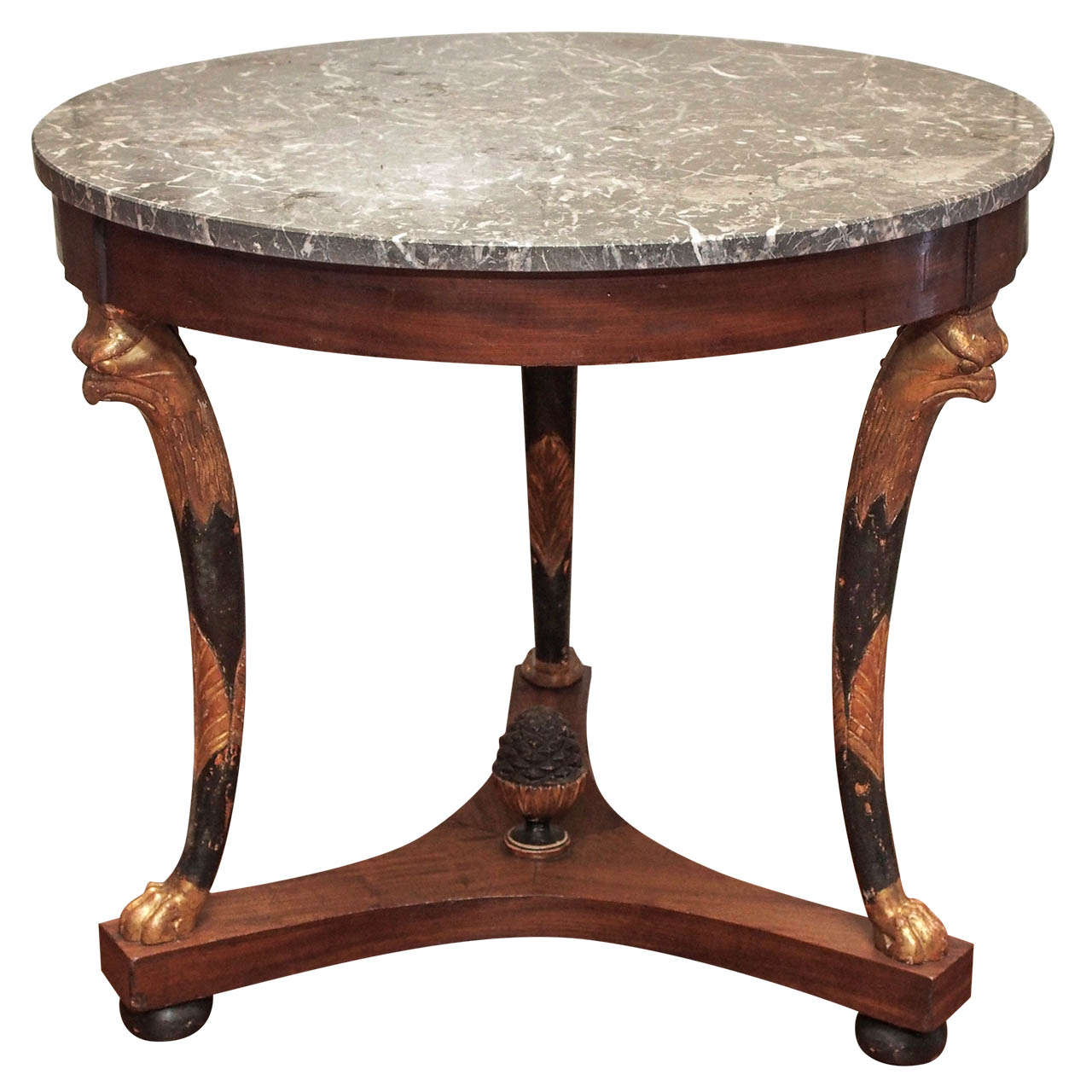 Empire Style French Gueridon Round Table with Green Marble Top 19th ...