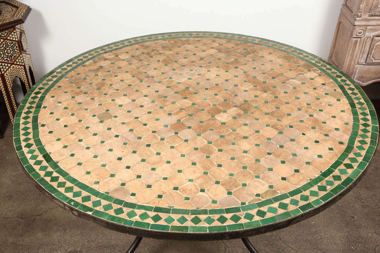 Moroccan Round Dining Mosaic Green Tile Table at 1stDibs | mosaic round ...