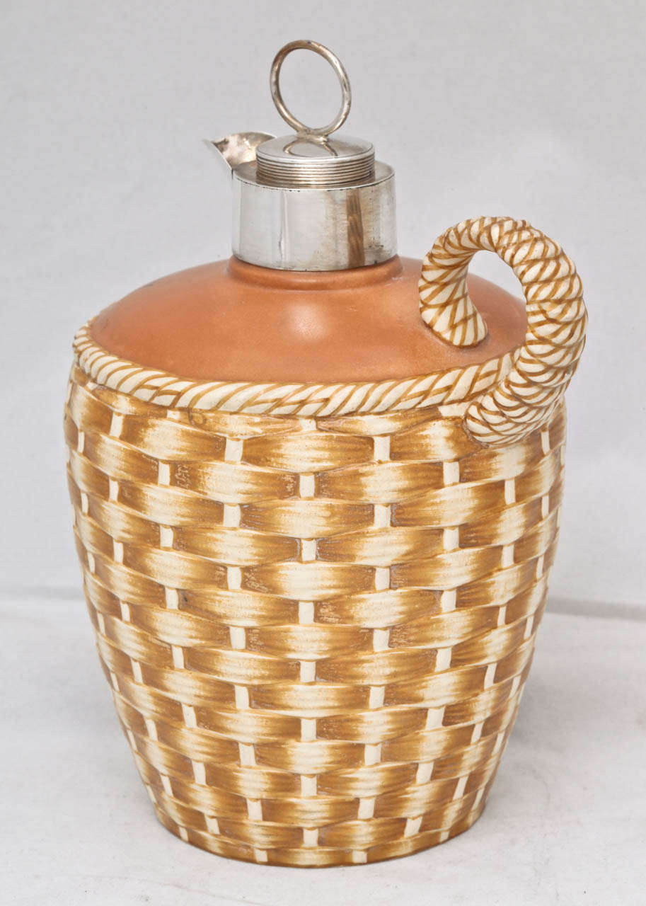 Victorian Sterling Silver-Mounted Pottery Brandy Jug For Sale at 1stDibs