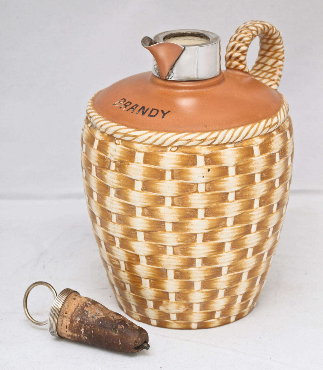 Victorian Sterling Silver-Mounted Pottery Brandy Jug For Sale at 1stDibs
