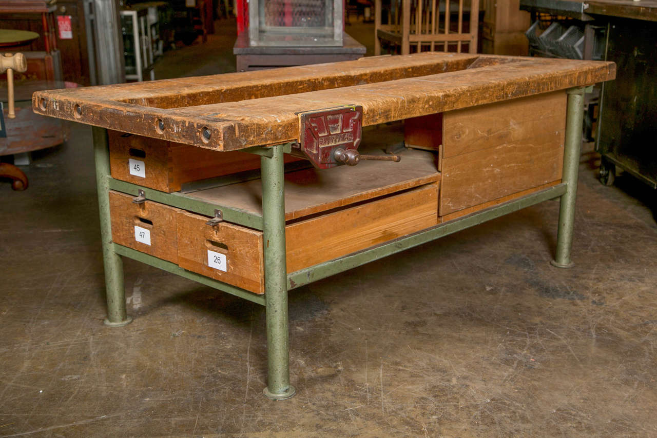 English Beech Wood Industrial Work Bench, Mid 20th C. For Sale at 1stDibs