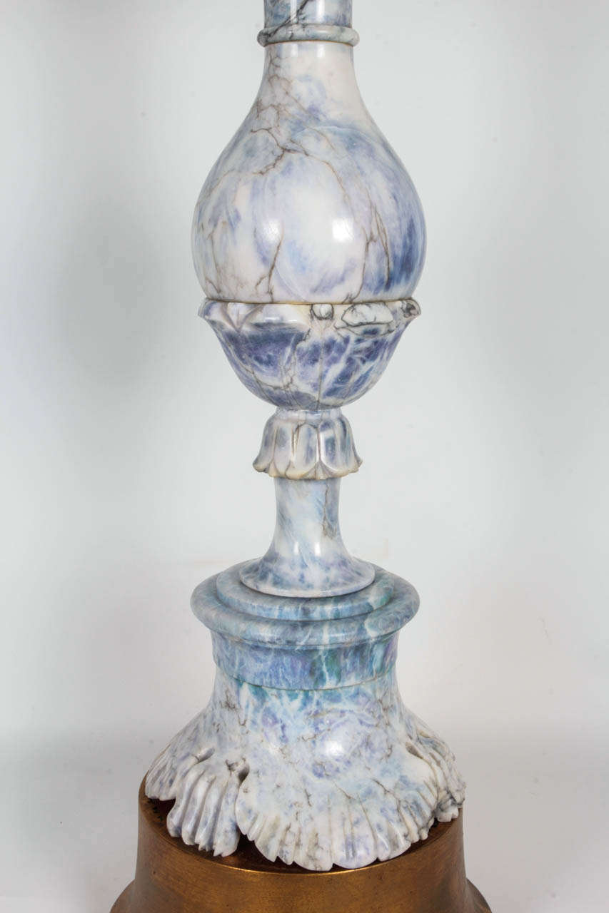 Monumental Carved Violet Veined Marble Lamp For Sale at 1stDibs
