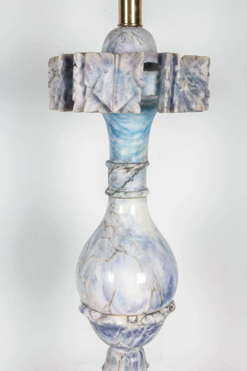 Monumental Carved Violet Veined Marble Lamp For Sale at 1stDibs