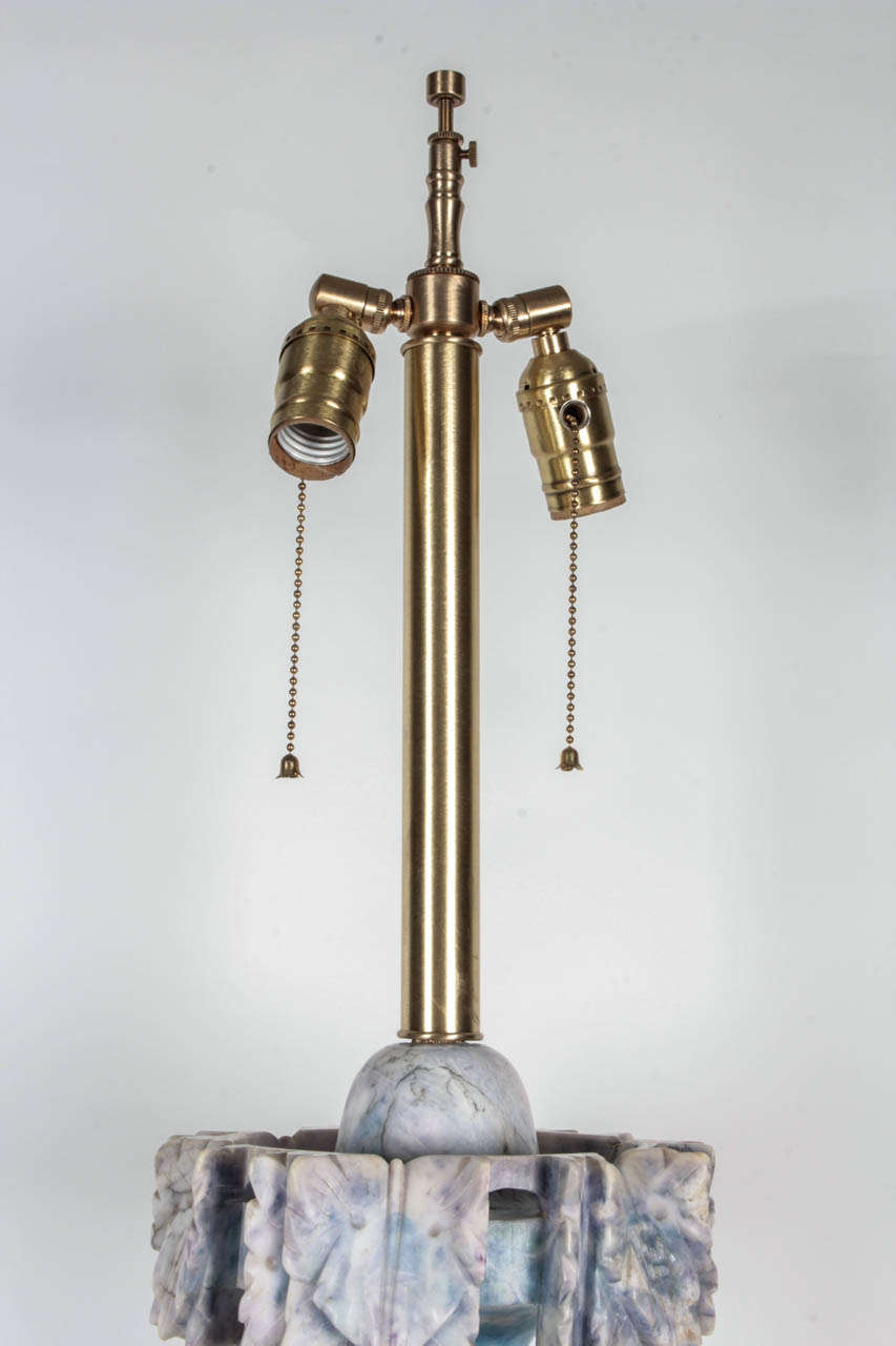 Monumental Carved Violet Veined Marble Lamp For Sale at 1stDibs