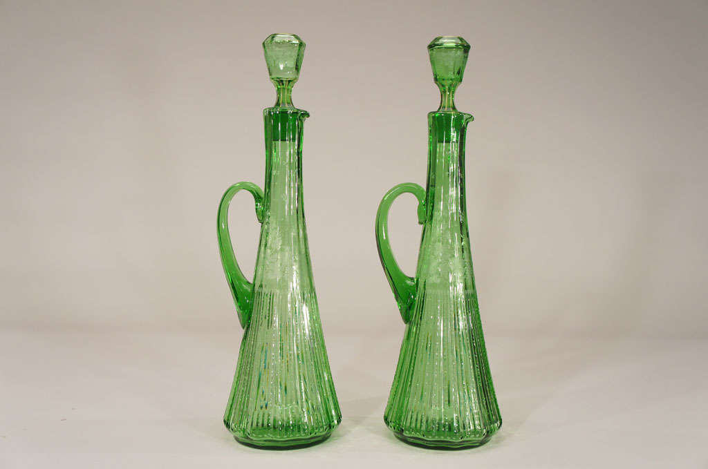 Pair of Moser Monumental Green Handblown Crystal Decanters 22" at 1stDibs