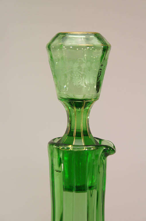 Pair of Moser Monumental Green Handblown Crystal Decanters 22" at 1stDibs