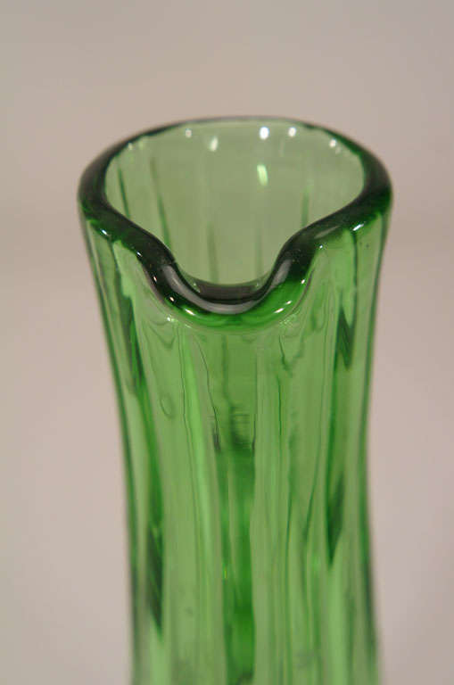 Pair of Moser Monumental Green Handblown Crystal Decanters 22" at 1stDibs