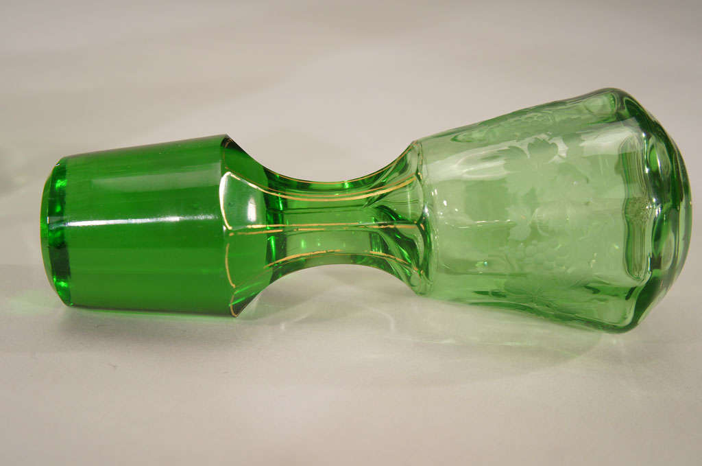 Pair of Moser Monumental Green Handblown Crystal Decanters 22" at 1stDibs