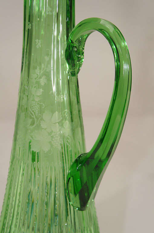 Pair of Moser Monumental Green Handblown Crystal Decanters 22" at 1stDibs