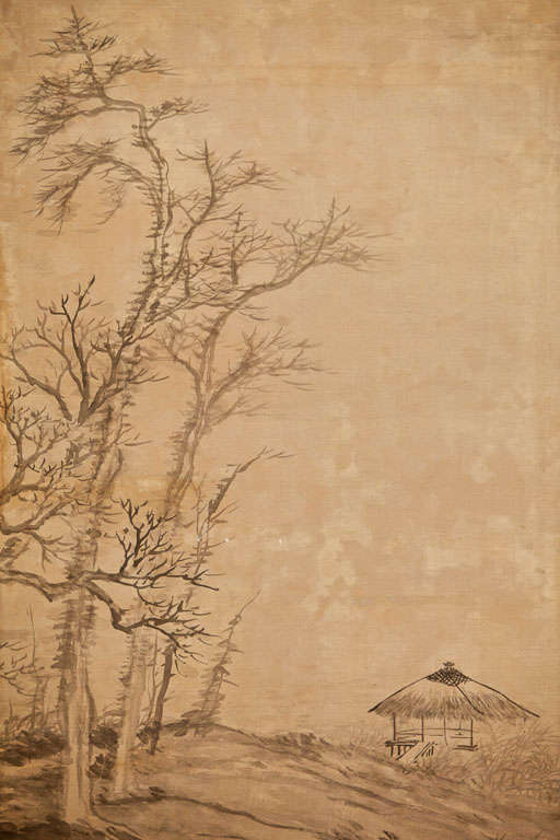 Japanese Two-Panel Screen: Ink Landscape on Silk For Sale at 1stDibs ...