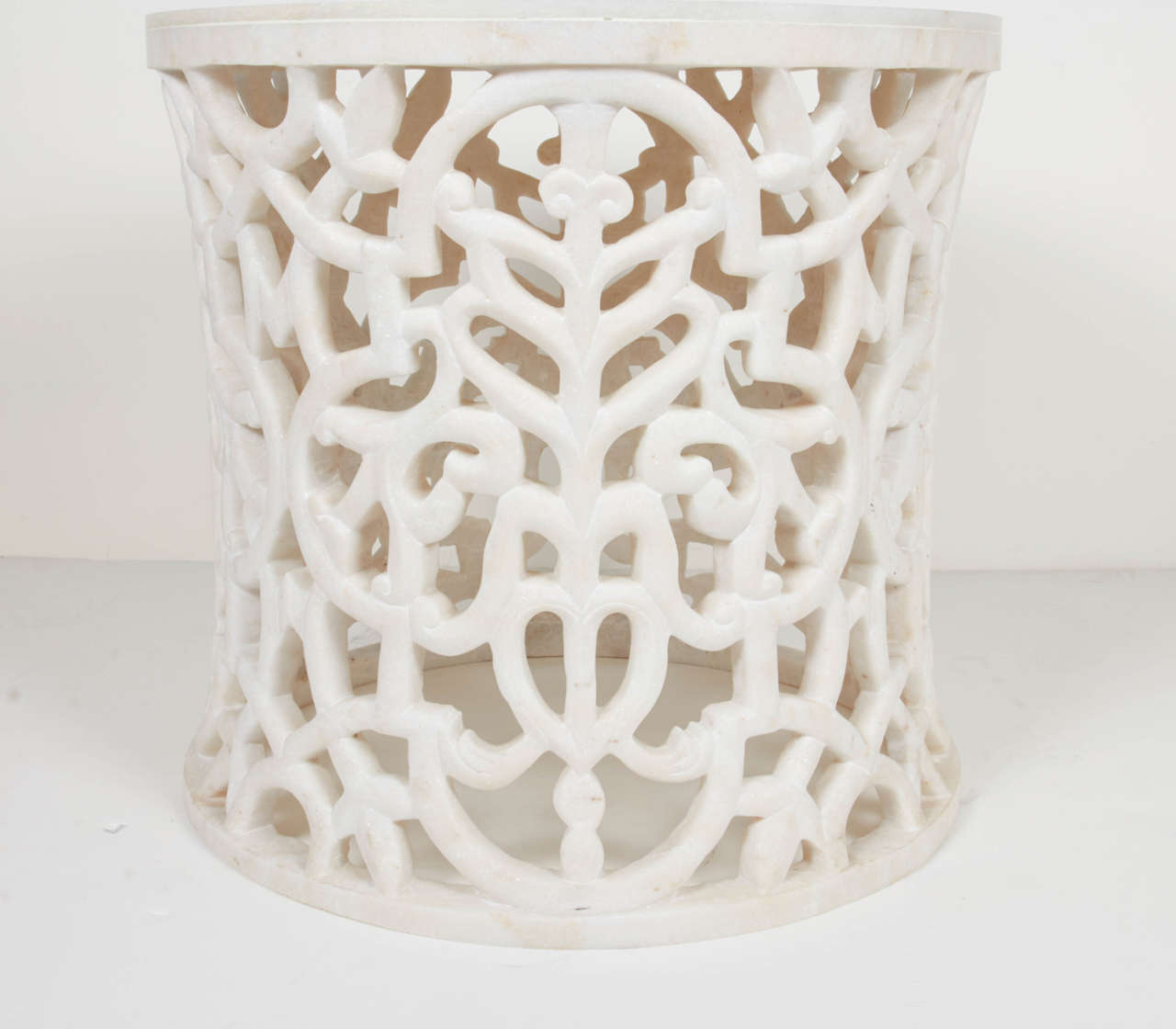 Arabesque Carved Marble Table with Pedestal Design at 1stDibs