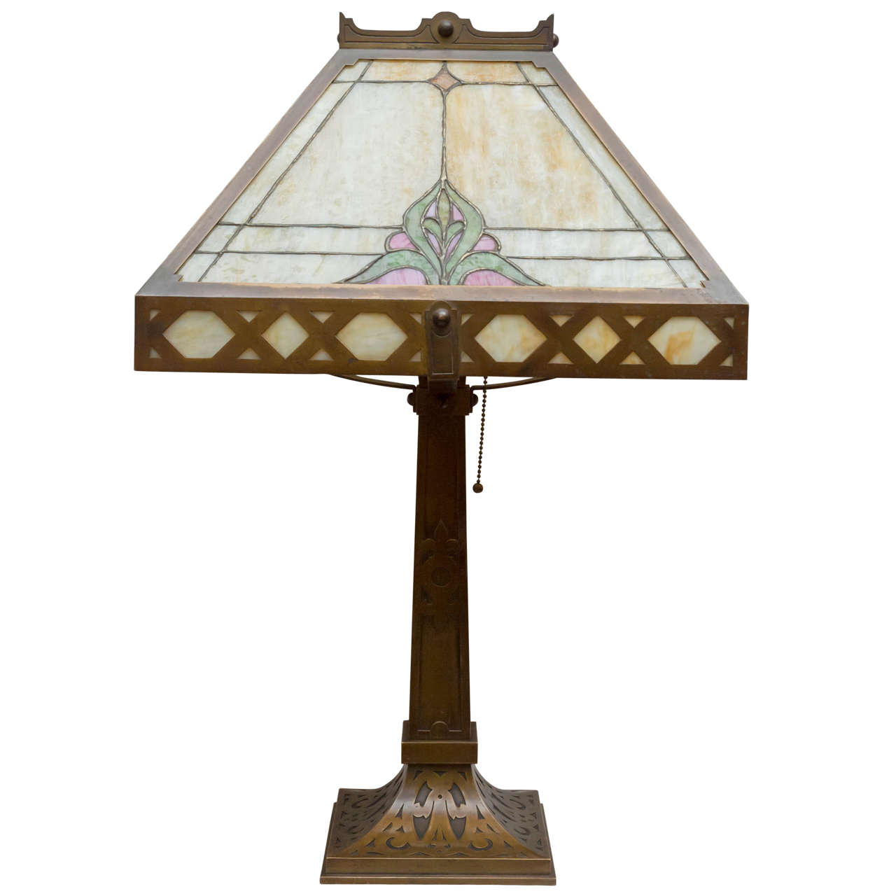 Large Arts and Crafts Leaded Glass Panel Lamp at 1stDibs
