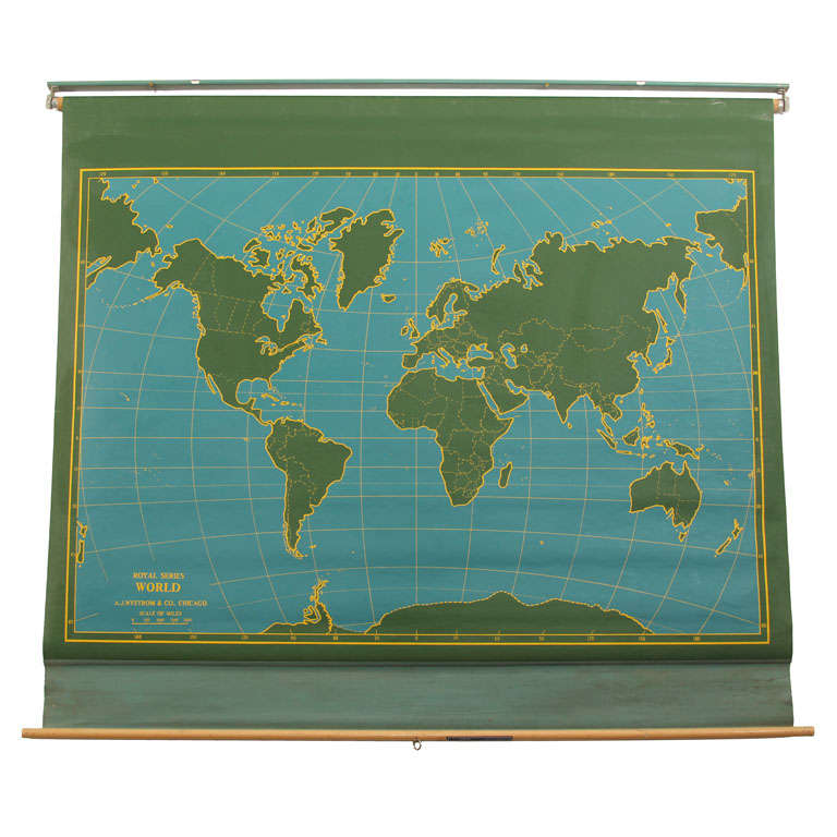Vintage Chalk Map of the World at 1stDibs