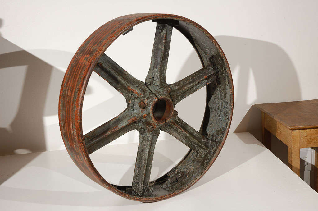 19THC ORIGINAL PAINTED IRON WHEEL OR INDUSTRIAL GEAR at 1stDibs