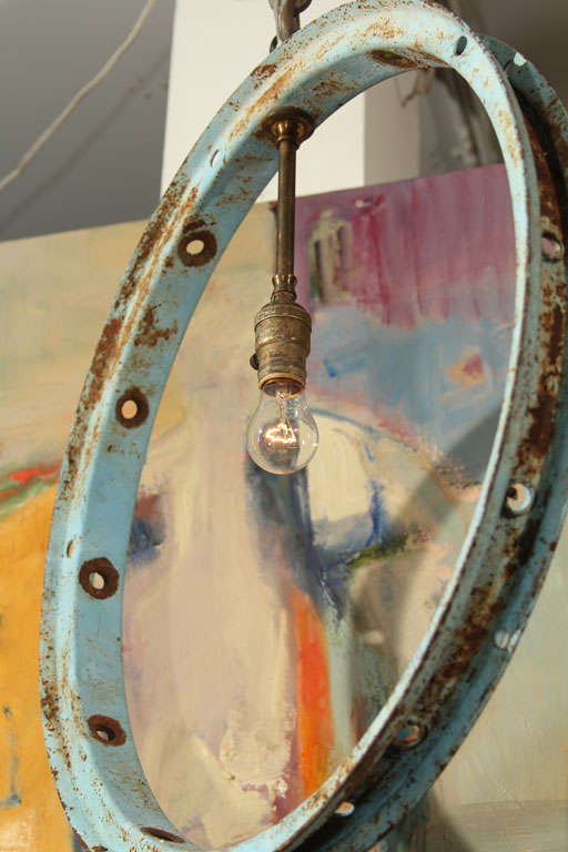 industrial blue tire rim light fixture at 1stDibs