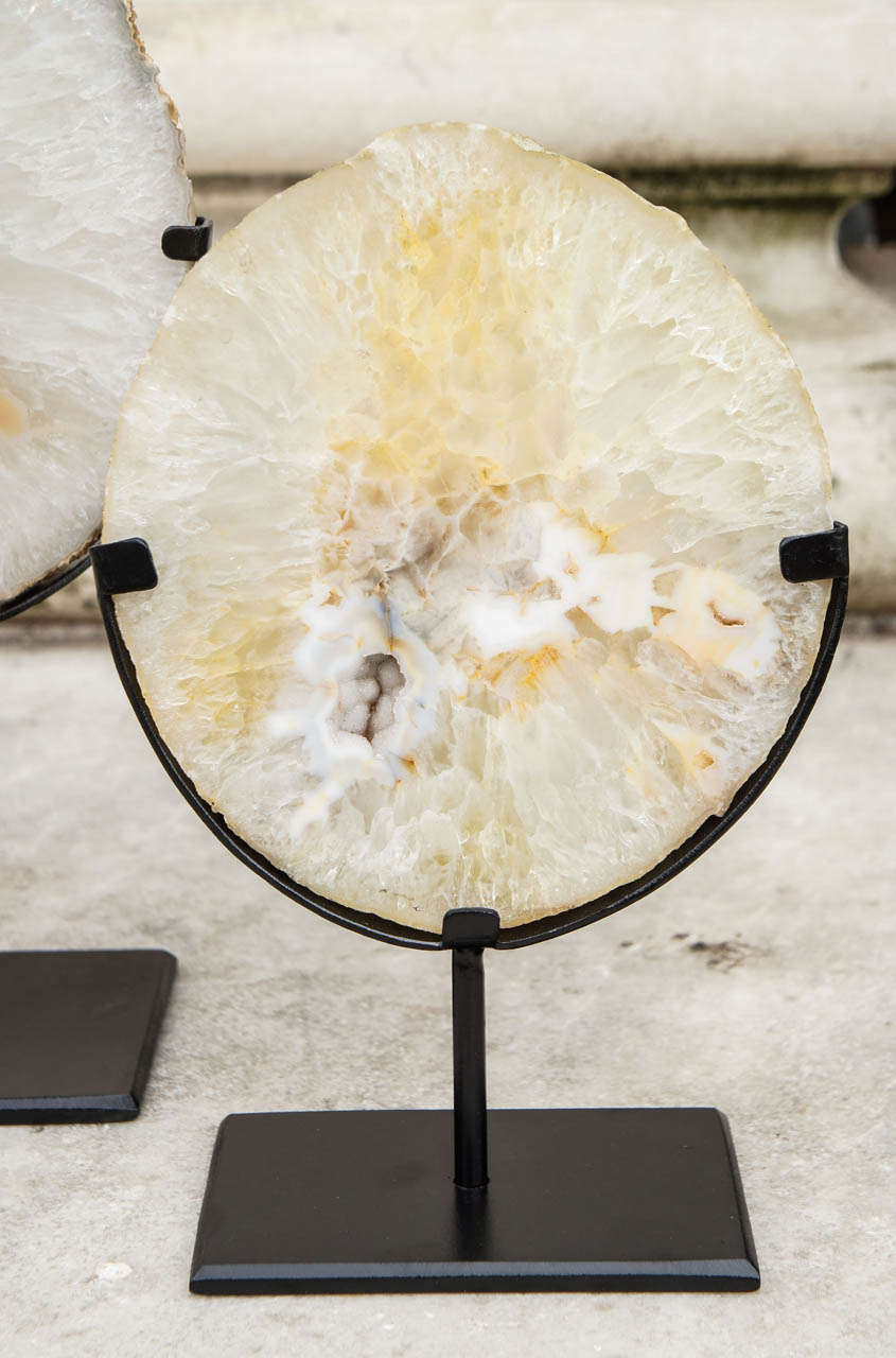 Two Agate Geode Slices Mounted on Forged Iron Stands at 1stDibs | agate ...