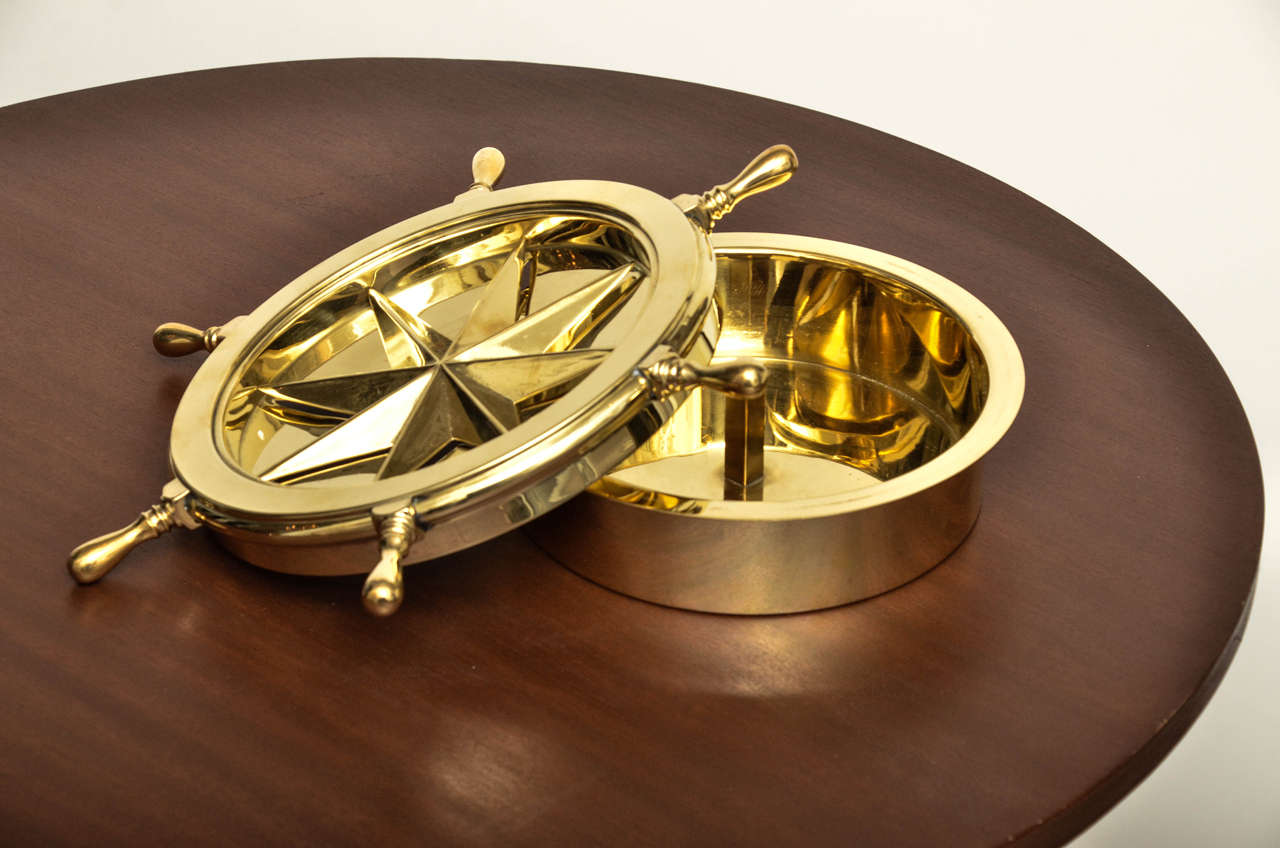 Nautical Themed Brass Ash Tray with Rotating Ship Wheel Cover and Star ...