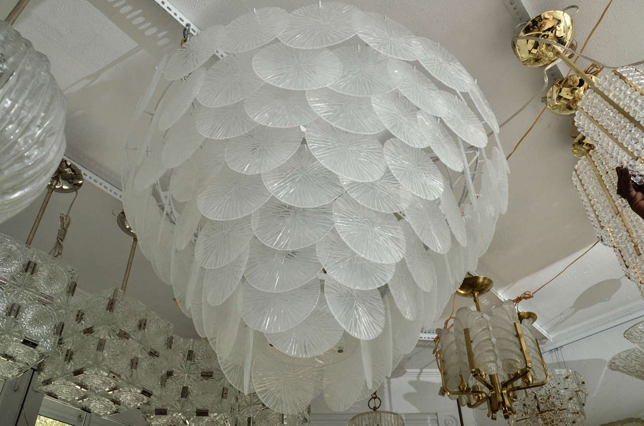 Multi-Tier Chandelier Composed of Clear Textured Glass Discs at 1stDibs