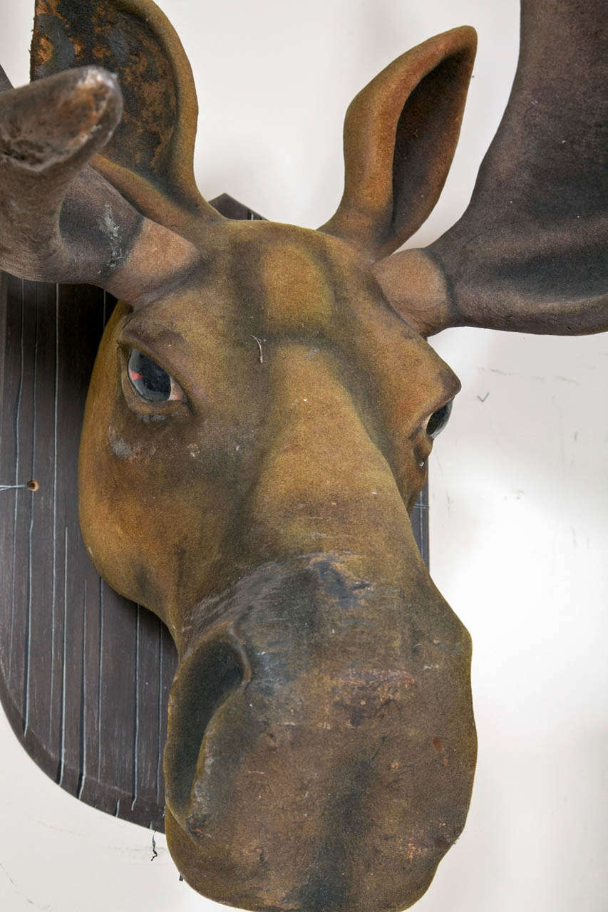 Faux Flocked Moose Head For Sale at 1stDibs