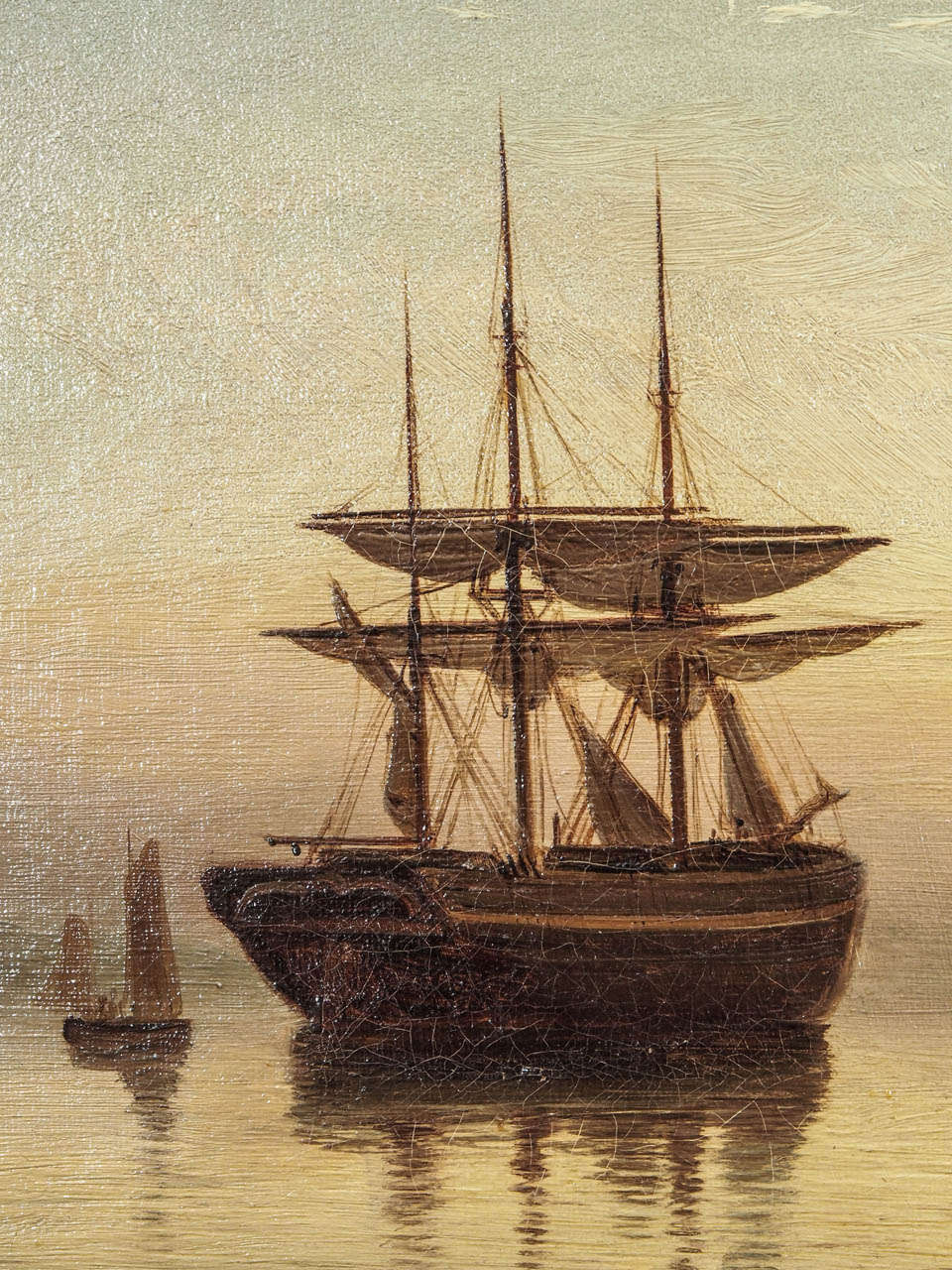 Lovely Oil on Canvas by George Stainton titled "Evening Harbor Scene ...