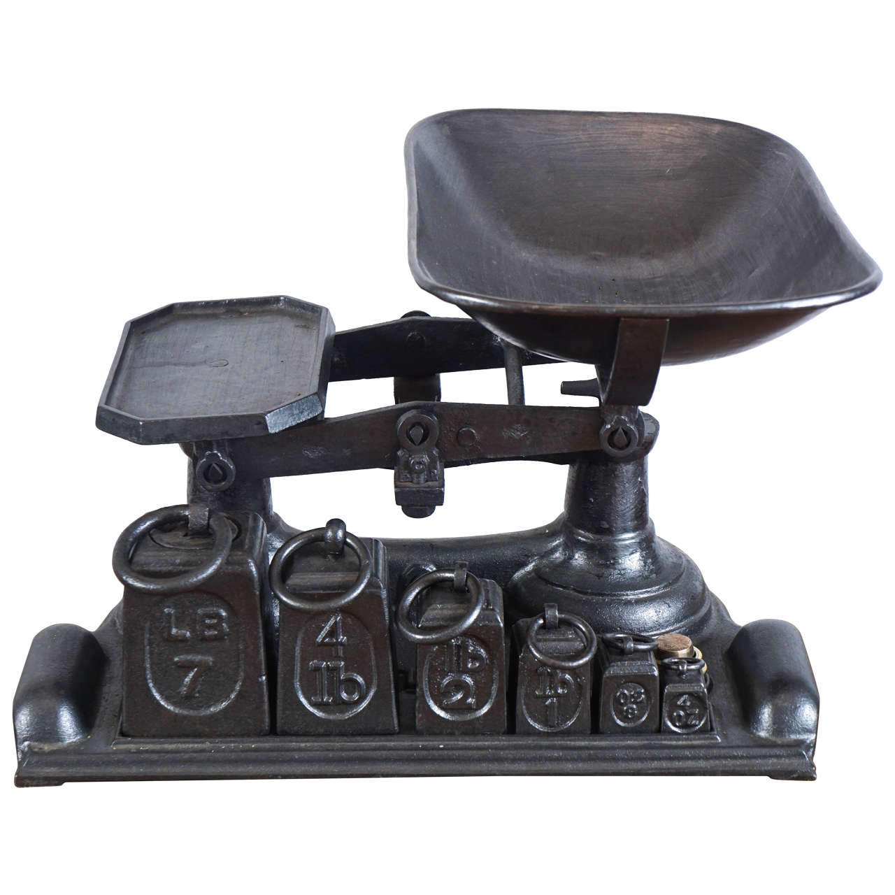 English Grocery Scale with Complete Set of Weights at 1stDibs