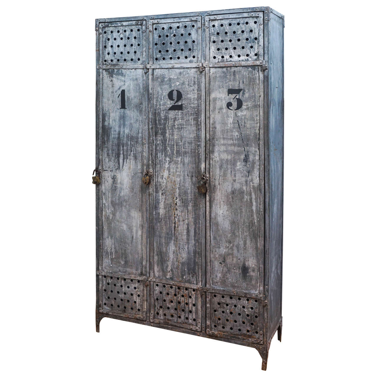 Three-Door Industrial French School Locker at 1stDibs