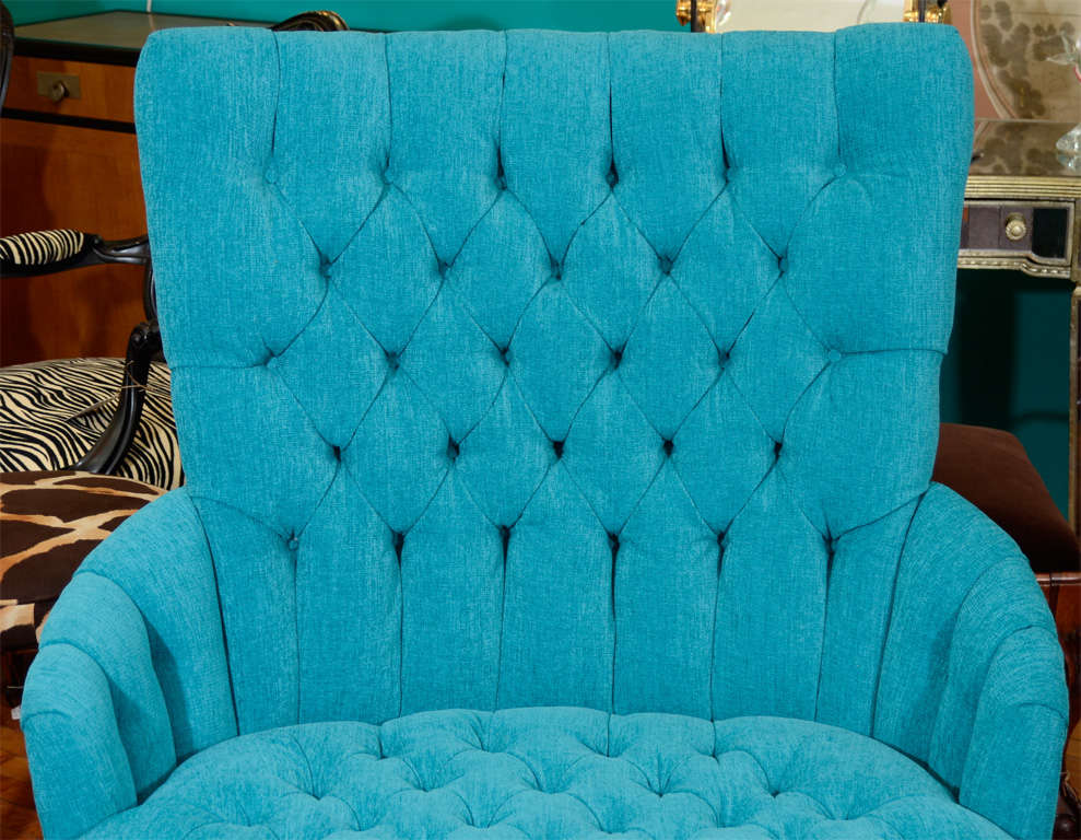 Vintage Turquoise Blue Tufted "Chair and a Half" at 1stDibs | turquoise ...