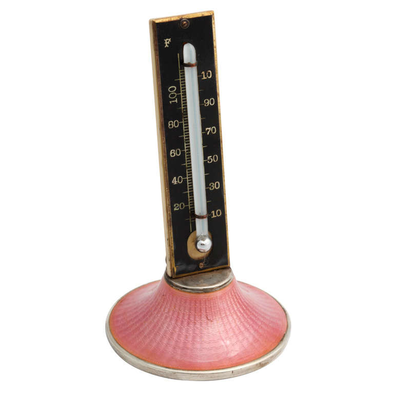Unusual Sterling Silver and Enamel Thermometer at 1stDibs