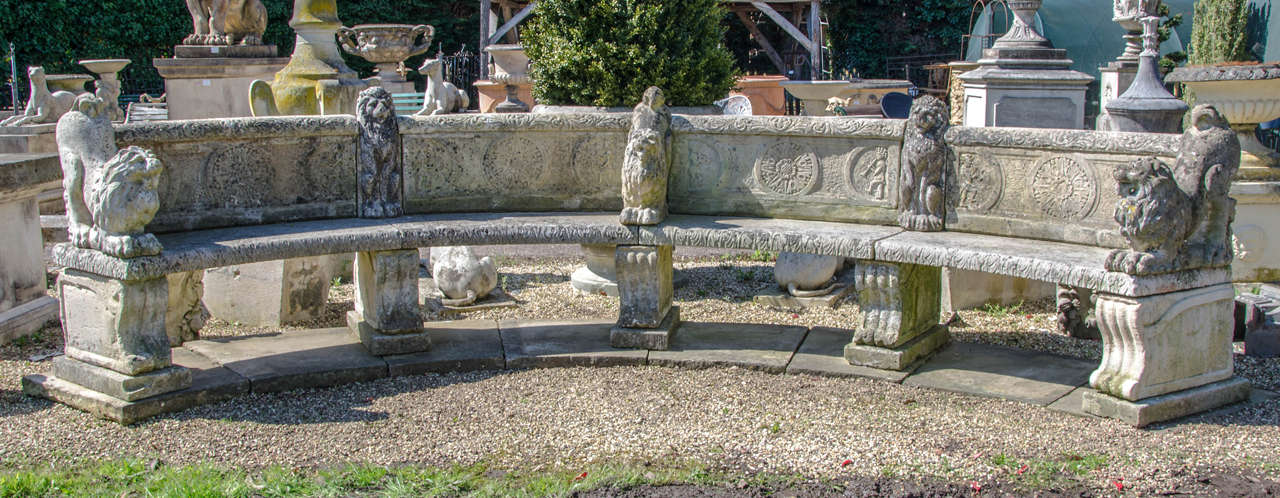 Antique Architectural Curved Stone Garden Bench For Sale at 1stDibs