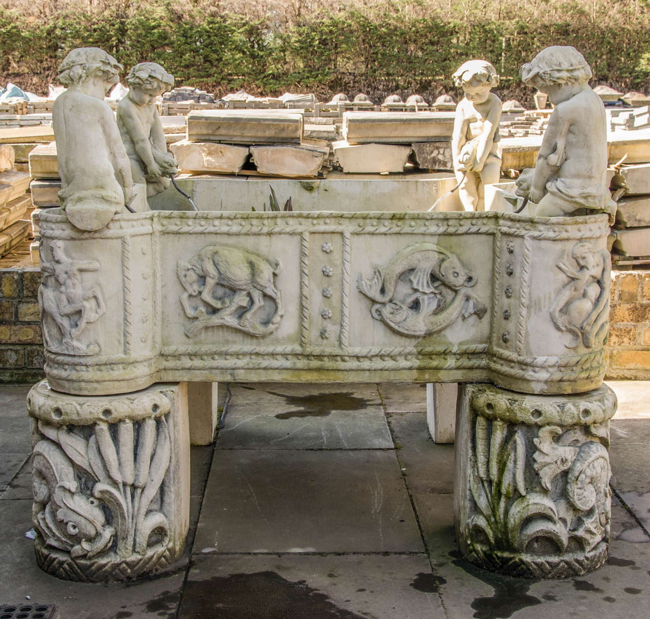 Composite Stone Pond on Decorative Plinths For Sale at 1stDibs