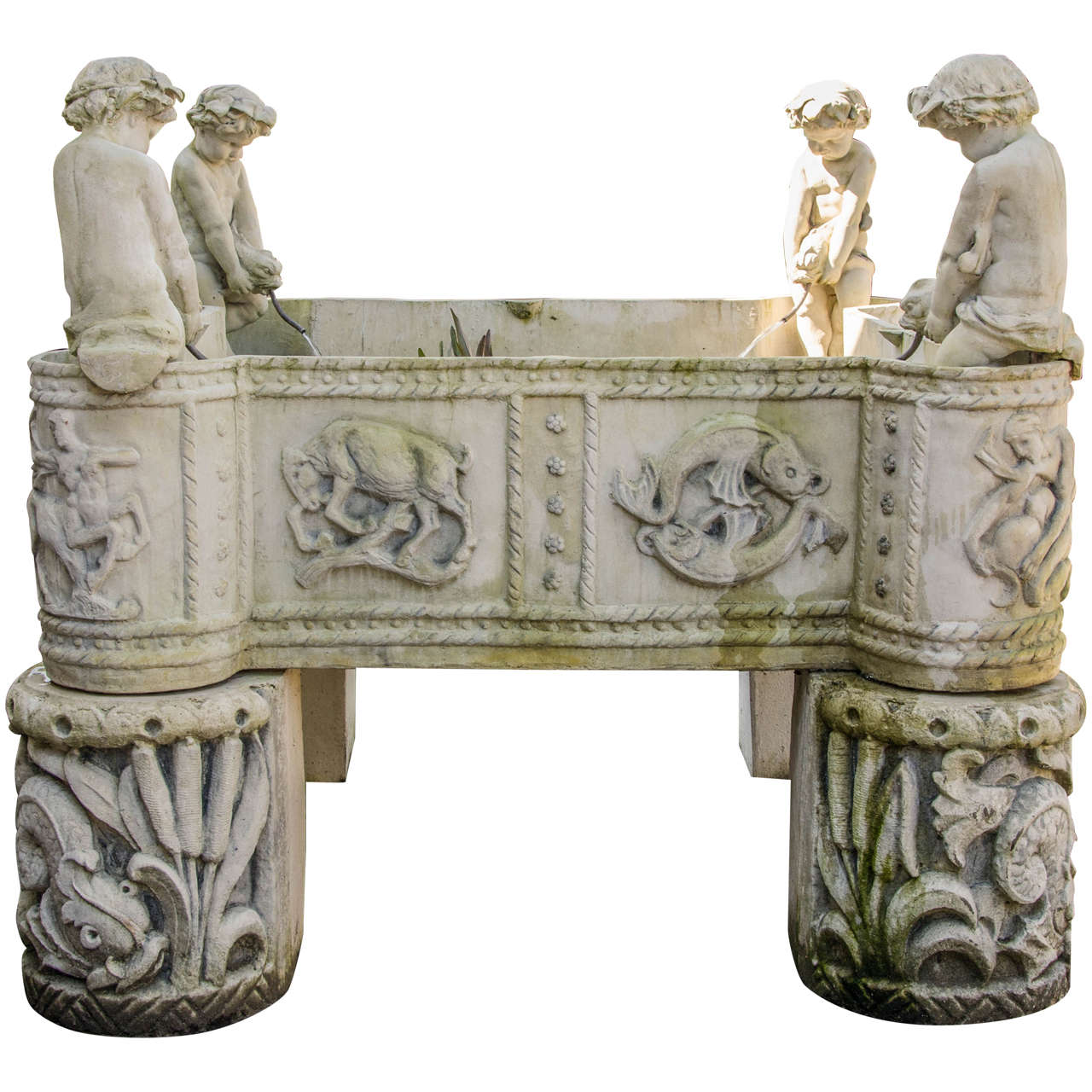 Composite Stone Pond on Decorative Plinths For Sale at 1stDibs