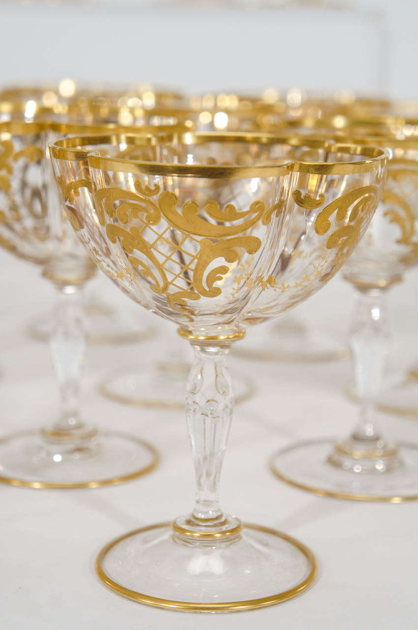Extraordinary Handblown Quatrefoil Crystal Stemware Service with Raised ...