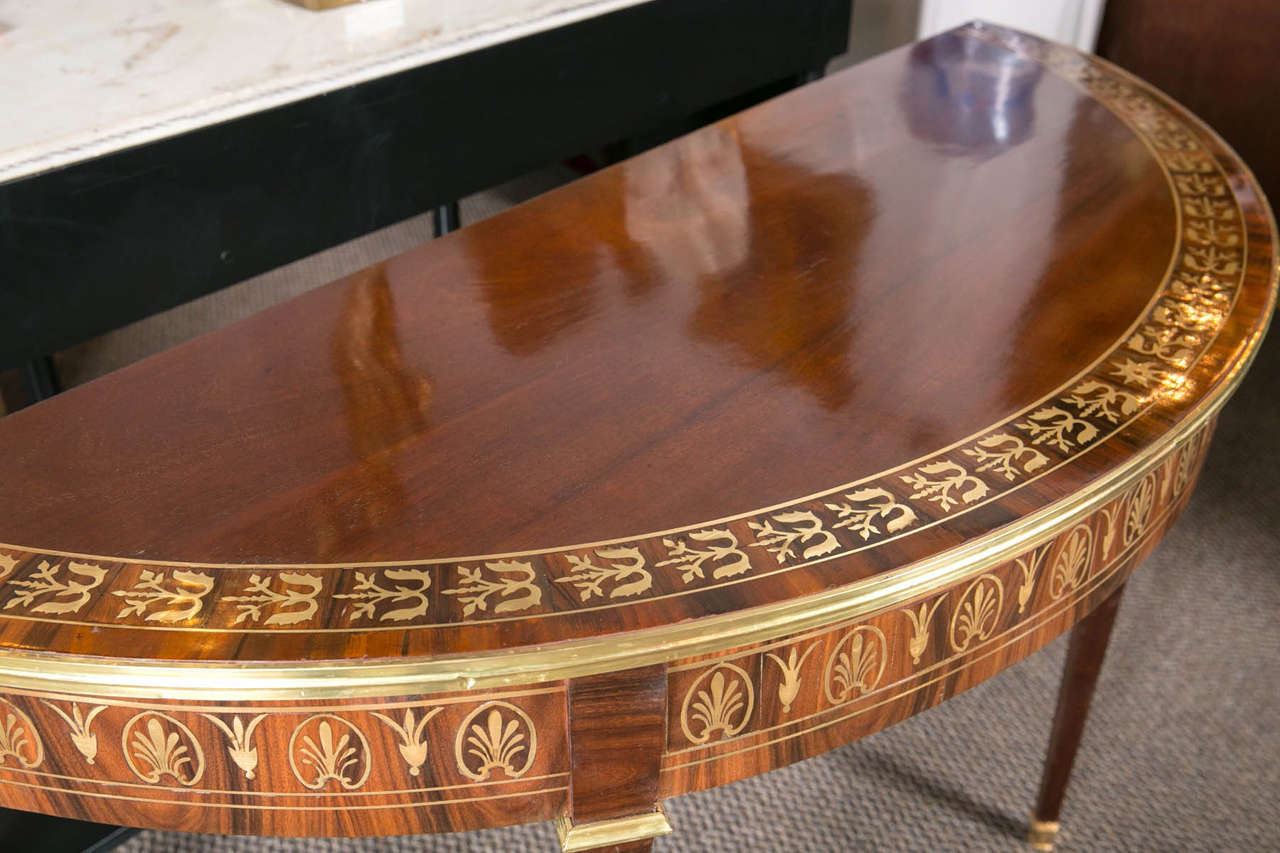 Pair of Russian Neoclassical Rosewood Inlaid, Demilune Console Tables ...