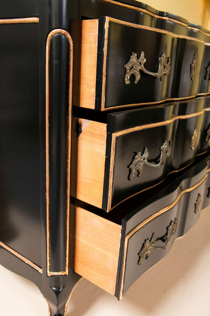 Pair of Ebonized and Gilt Gold Louis XV Style Commode Chests at 1stDibs