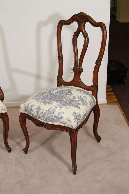 Set of 8 Cherry Wood Dining Chairs in White and Blue Toile at 1stDibs ...