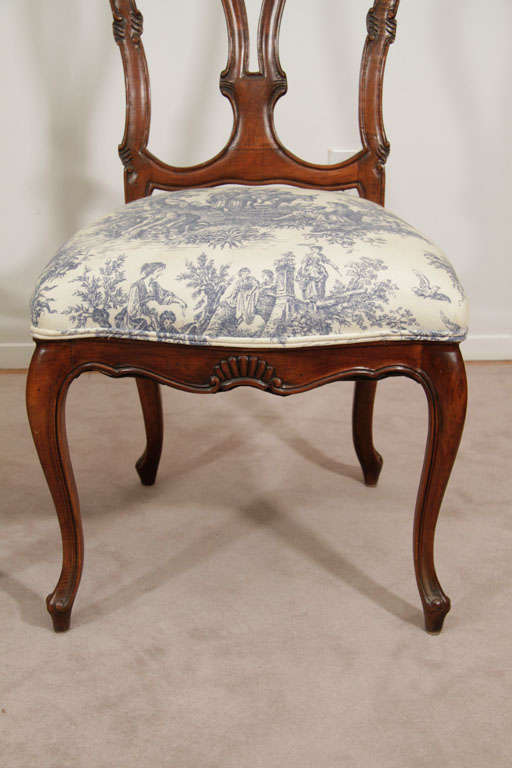 Set of 8 Cherry Wood Dining Chairs in White and Blue Toile at 1stDibs ...
