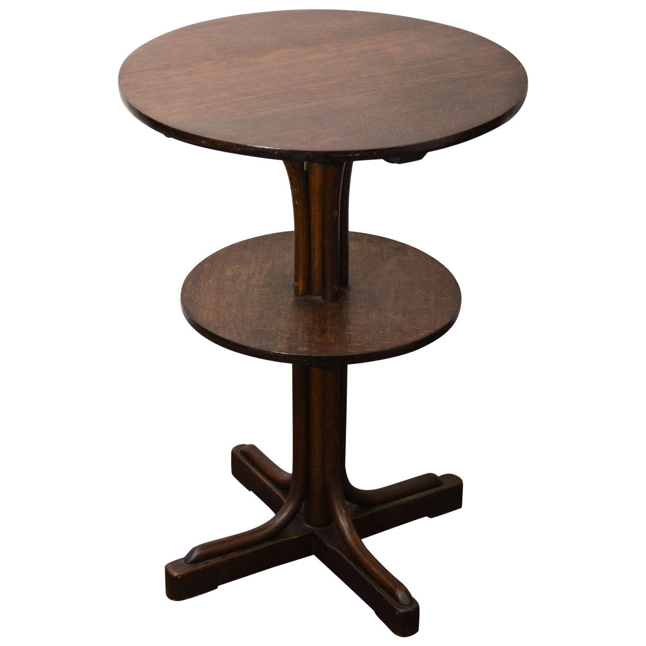 Two-Tiered Round Wooden Side Table in the Style of Thonet at 1stDibs