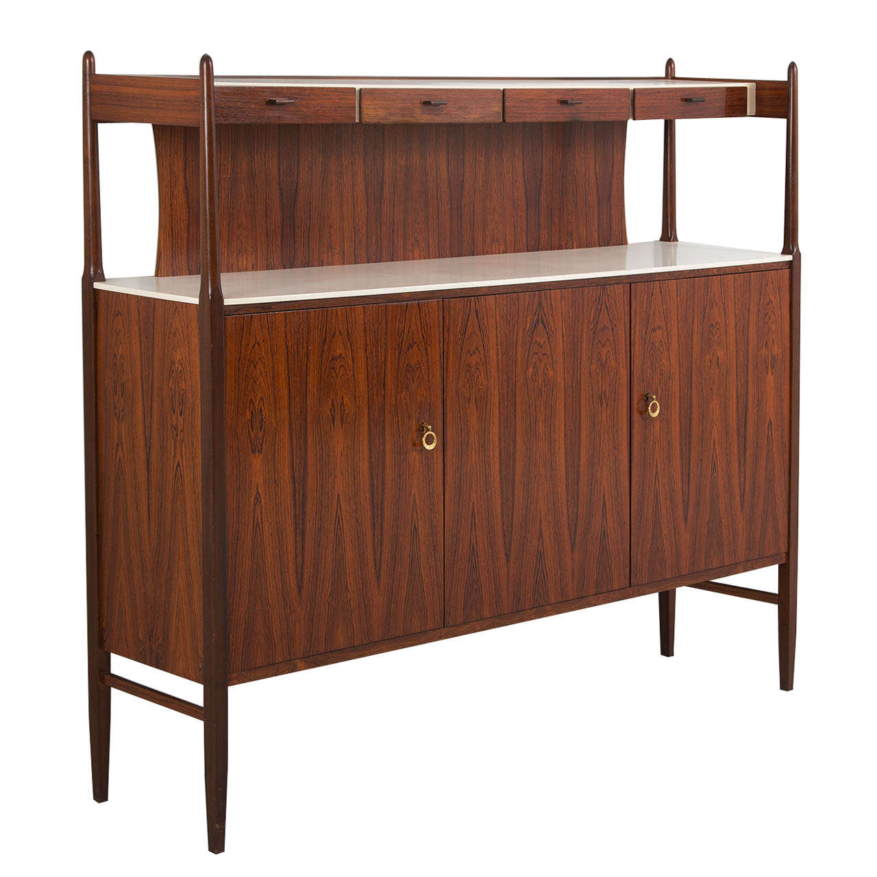 Danish Two Tier Rosewood Buffet with Brass Details For Sale at 1stDibs