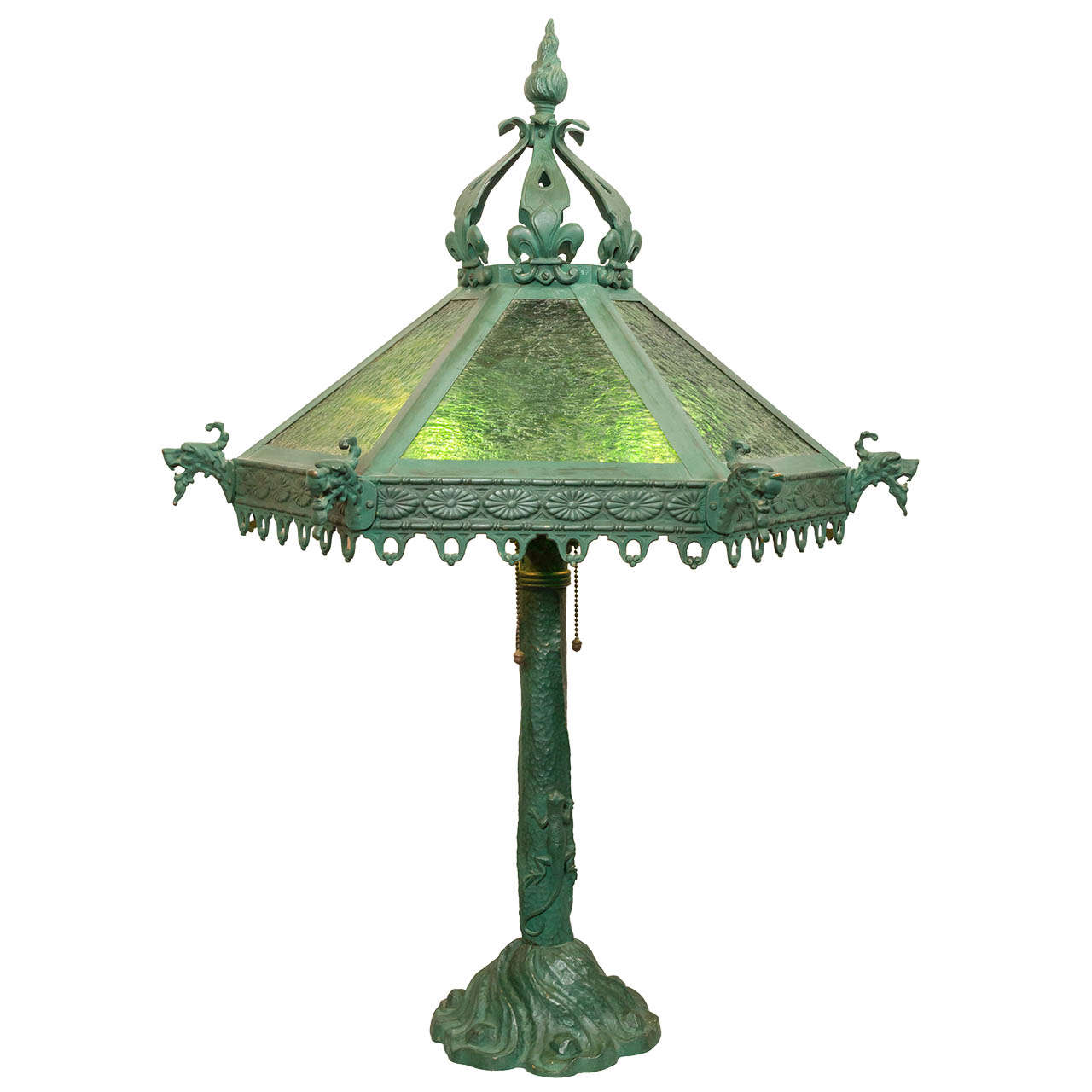 Incredible Bronze Slag Glass Panel Lamp at 1stDibs