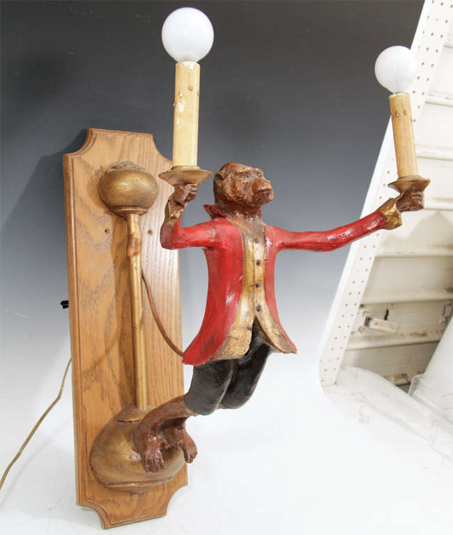 A pair of Vintage Carved and Painted Wood Monkey Sconces at 1stDibs ...