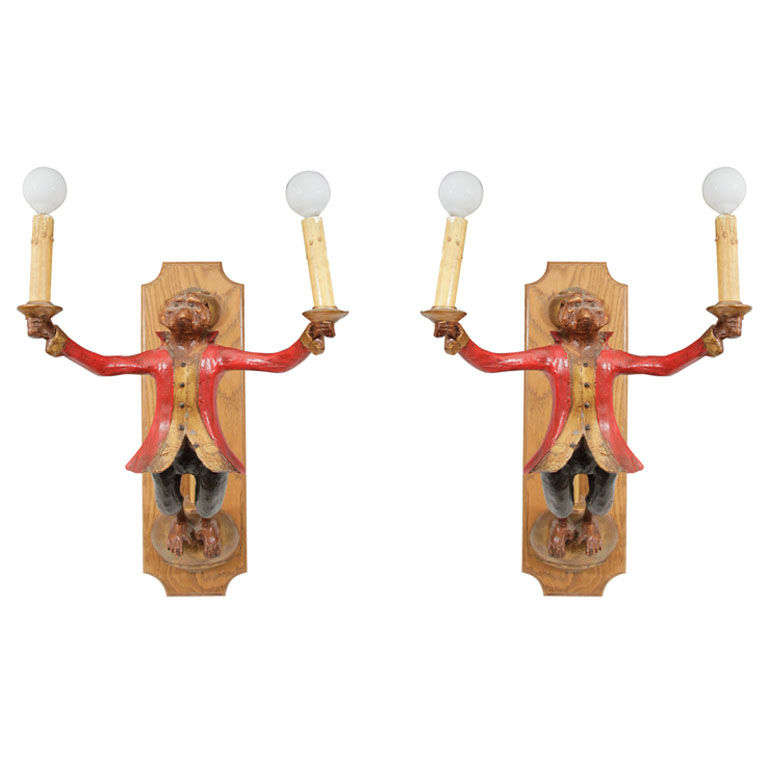 A pair of Vintage Carved and Painted Wood Monkey Sconces at 1stDibs ...